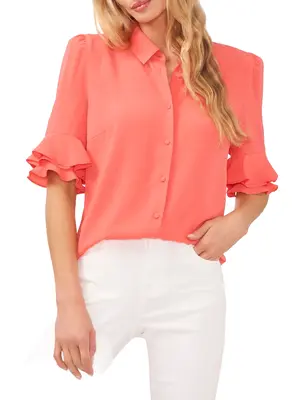 CECE DUPRAZ CeCe Ruffle Sleeve Collar Blouse Calypso Coral