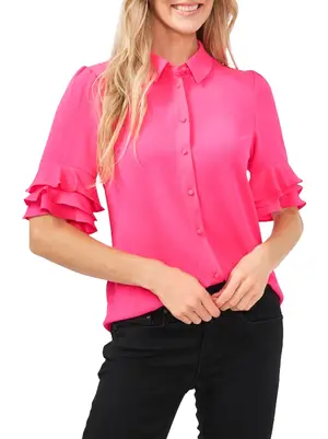 CECE DUPRAZ CeCe Ruffle Sleeve Collar Blouse Party Pink