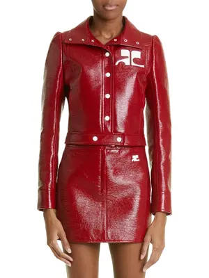 COURREGES Courrèges Logo Patch Vinyl Jacket Red