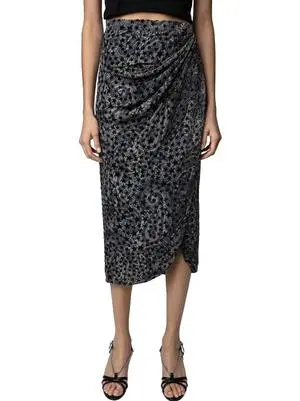 Zadig&Voltaire Jamelia Burnout Stars Faux Wrap Midi Skirt - Noir