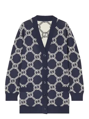 Gucci Reversible Jacquard-knit Wool-blend Cardigan - Blue