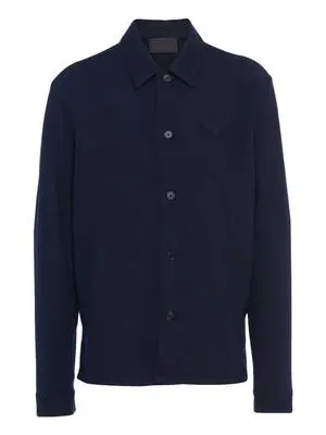 Prada Triangle-logo Wool-blend Shirt - Blue