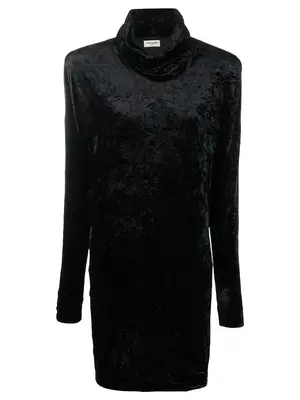 Saint Laurent Roll-neck Velvet Effect Minidress - Black