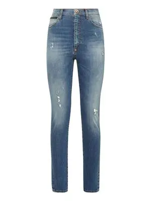 Philipp Plein High-rise Ripped Skinny Jeans - Blue