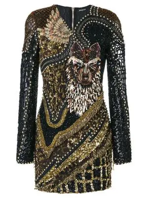 BALMAIN Embellished Wolf Design Dress