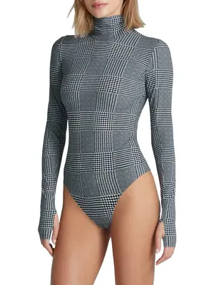 Commando Commando Classic Turtleneck Thong Bodysuit Houndstooth Plaid