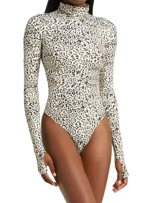 Commando Commando Classic Turtleneck Thong Bodysuit Sparkle Leopard Ivor