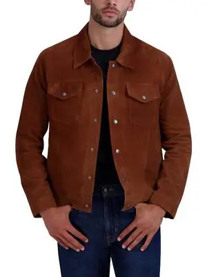 Cole Haan Suede Trucker Jacket - Cognac