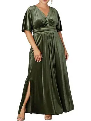 KIYONNA Verona Velvet Gown - Olive