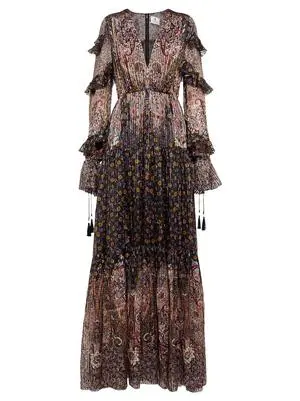 Etro Paisley Pleated Metallic Silk Gown - Multicoloured