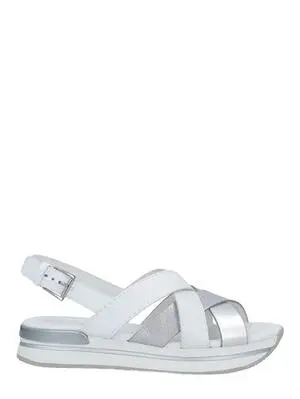 Hogan Leather Slingback Flatform Sandals - White