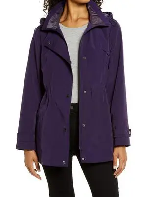 Gallery Cinched Waist Hooded Water-resistant Raincoat - Purple Shadow