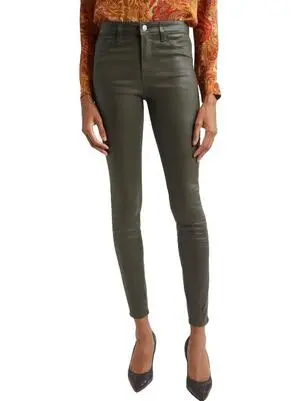 L'Agence Marguerite Skinny Jeans - Deep Olive Coated