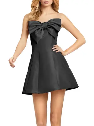Mac Duggal Strapless Mini Dress With Bow - Black