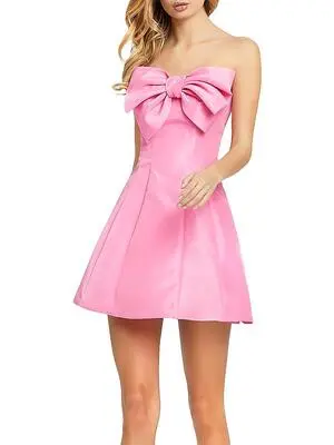 Mac Duggal Strapless Mini Dress With Bow - Pink