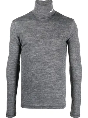 JIL SANDER Logo-print Roll-neck Jumper - Grey