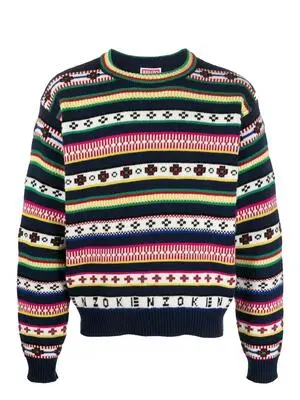 Kenzo Striped Wool-cotton Blend Jumper - Blue