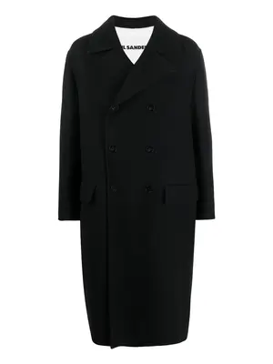 JIL SANDER Double-breasted Virgin Wool Coat - Black