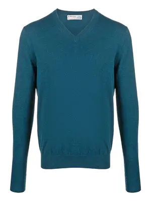BALLANTYNE Ribbed-knit V-neck Sweater - Blue