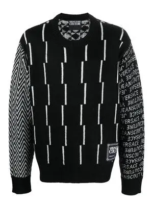 Versace Geometric Intarsia Knit Jumper - Black