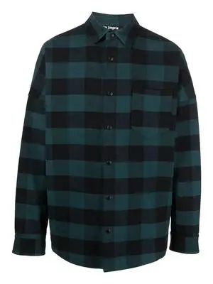 Palm Angels Logo-print Checked Shirt - Green