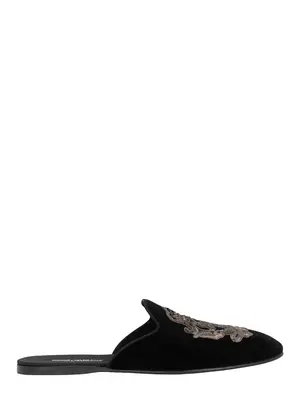 Dolce & Gabbana Embroidered Velvet Slippers - Black