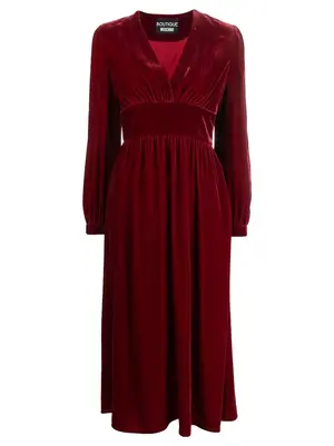 Moschino V-neck Velvet Midi Dress - Red