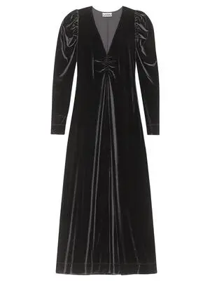 GANNI Long Velvet Dress - Black