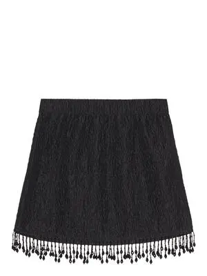 GANNI Jacquard Organza Beaded Fringe Mini Skirt - Black