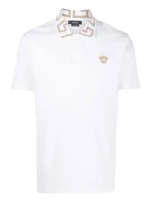 Versace Embroidered Cotton Polo Shirt - White