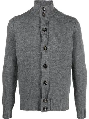DELL'OGLIO High-neck Ribbed Cardigan - Grey