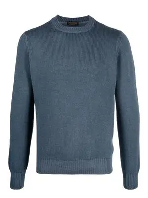 DELL'OGLIO Crew-neck Ribbed Jumper - Blue
