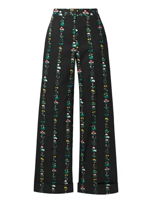 Adam Lippes Floral-print Twill Pants - Black