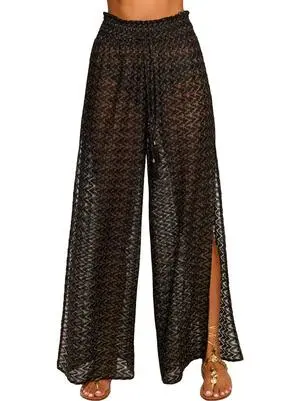 Ramy Brook High-waist Wide-leg Metallic Pants - Black/gold Zig Zag