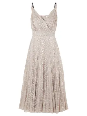 Erdem Dorinda Embellished Metallic Chantilly Lace Midi Dress - Silver