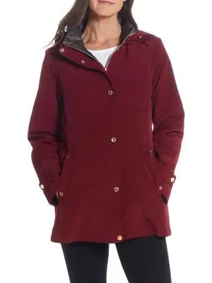 Gallery Water Resistant Zip Front Rain Jacket - Merlot