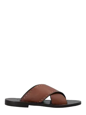 TWINSET Leather Sandals With Appliqués Tan