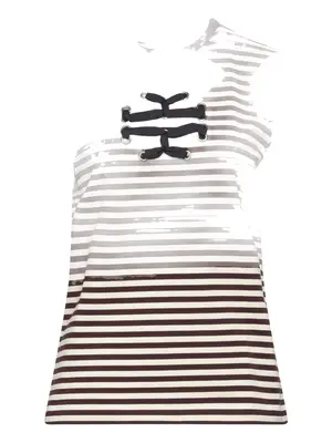 Tory Burch TORY BURCH Embellished Striped Jersey T-Shirt Dark Brown