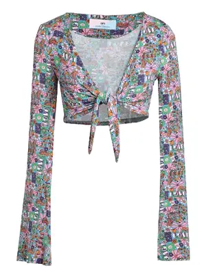 CHIARA FERRAGNI Floral Print Viscose-Blend Shrug Blue