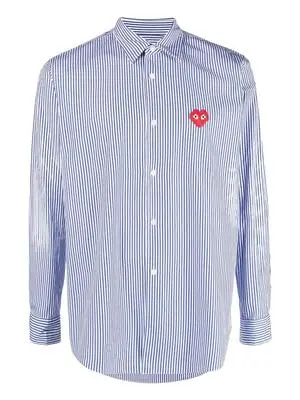Play Comme Des Garcon Embroidered-logo Striped Shirt - Blue