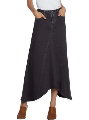 WASH LAB DENIM Selma Pieced Asymmetric Maxi Skirt - Dark Smoke