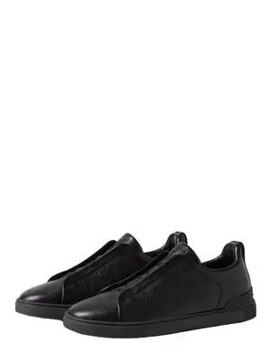 Zegna Triple Stitch Deerskin Leather Slip-on Sneakers - Black