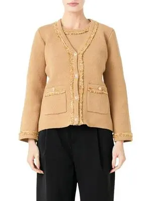 Endless Rose Chainlink Trim Cardigan - Camel