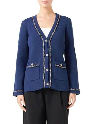 Endless Rose Chainlink Trim Cardigan - Navy