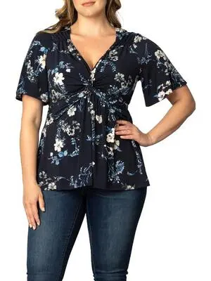 KIYONNA Abby Twist Front Top - French Blue Garden