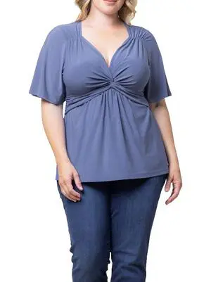 KIYONNA Abby Twist Front Top - Slate Blue