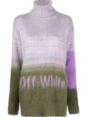 Off-White Intarsia-knit Logo Roll-neck Jumper - Purple