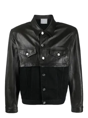 VTMNTS Contrasting Leather-block Denim Jacket - Black