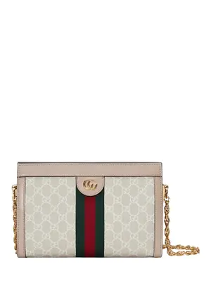 Gucci Ophidia Small Shoulder Bag Beige And White Canvas