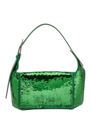 Attico 7/7 Sequined Leather Shoulder Bag - Green